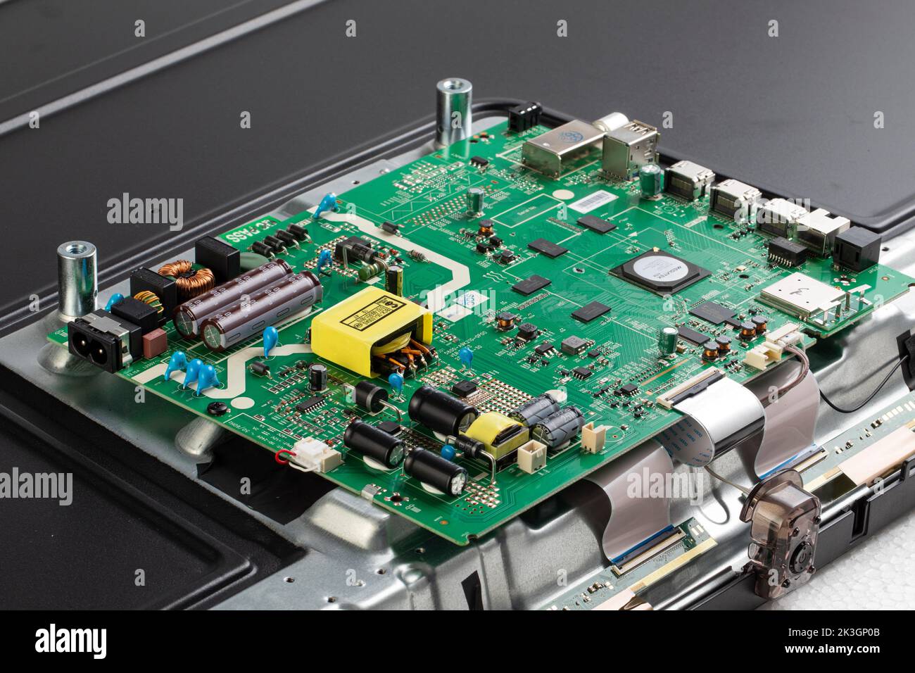 computing chip on an old motherboard. Old electronics close-up. Chip ...