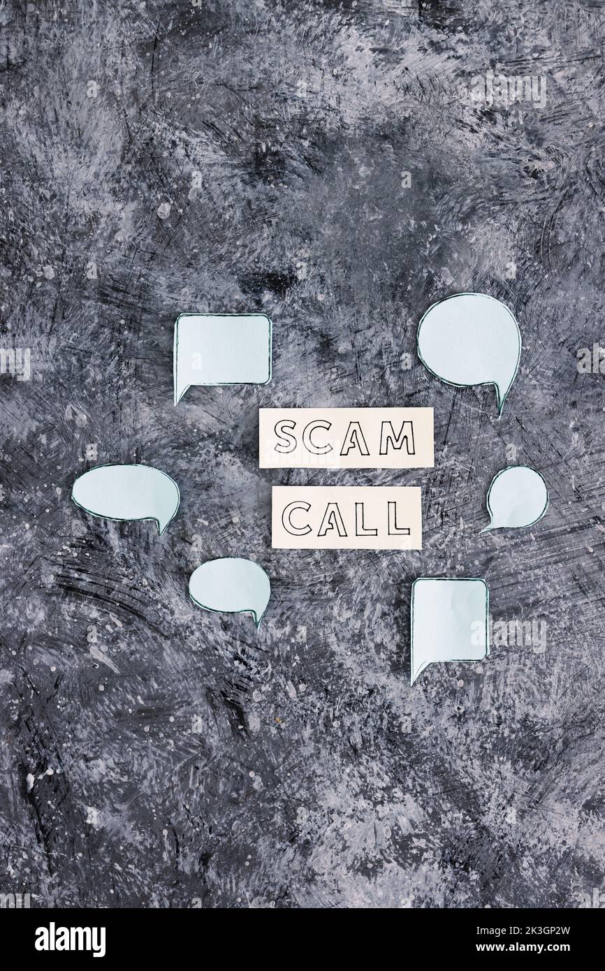 scam calls and personal data theft concept, text surrounded by comic ...