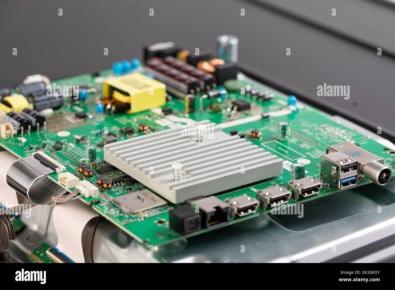 computing chip on an old motherboard. Old electronics close-up. Chip ...