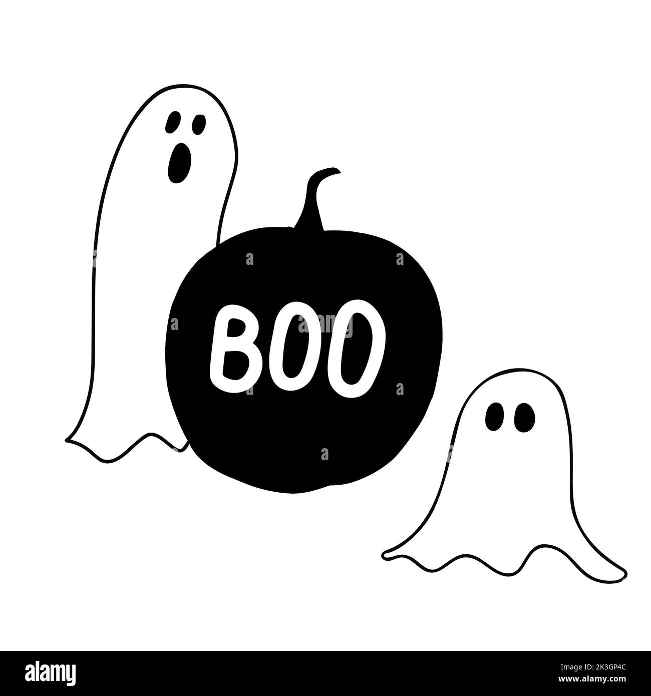 Illustration of ghosts with a black pumpkin on a white background Stock ...