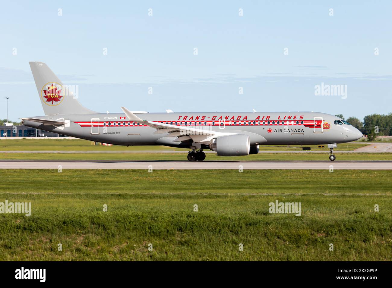 An Air Canada Airbus 220-300 in Trans-Canada Air Lines (TCA) livery on ...