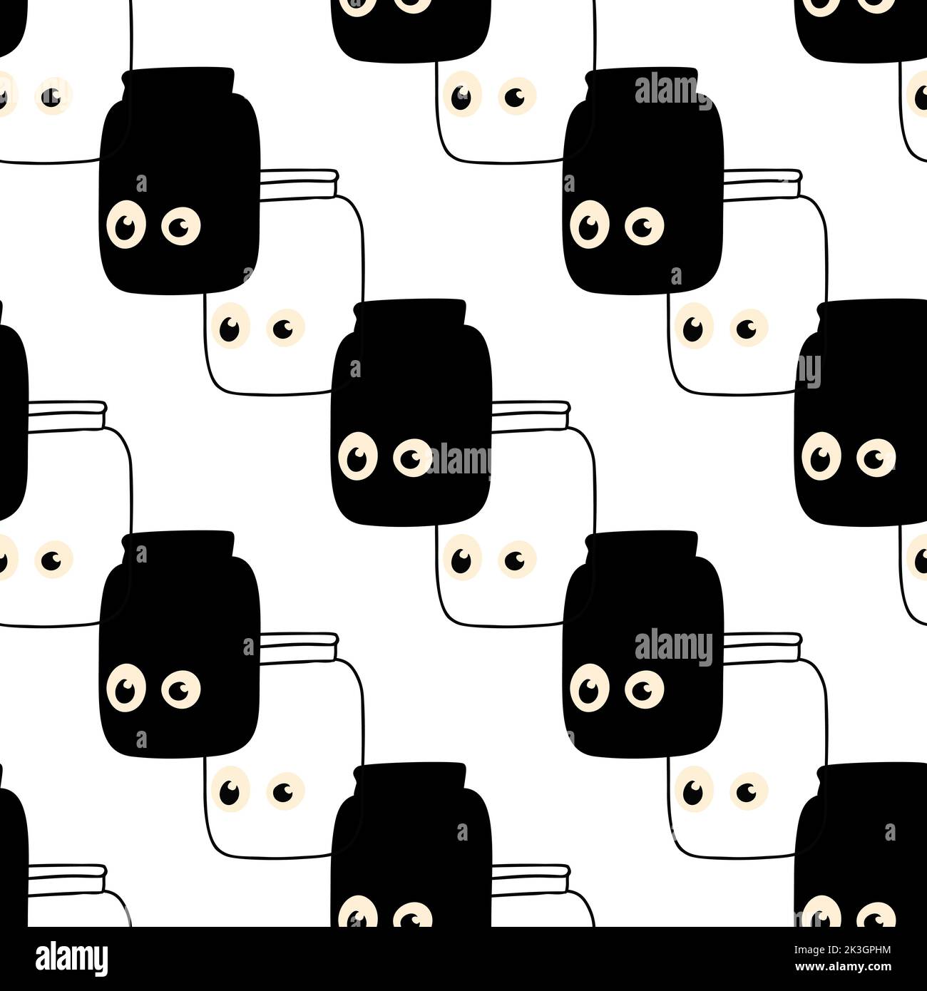 Seamless pattern with illustration a jars with eyes on a white ...