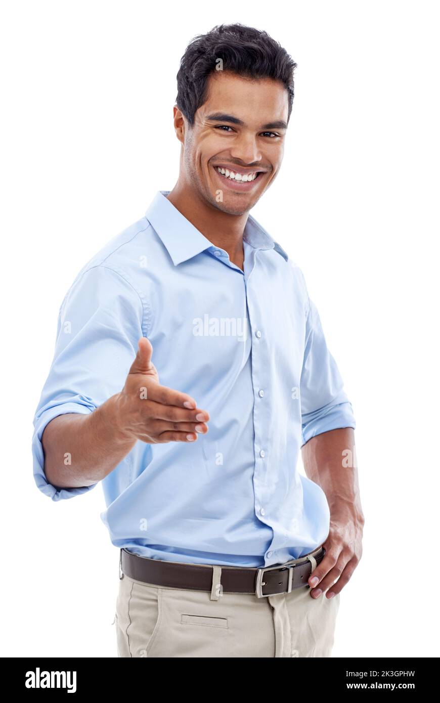 Smiling man white background handshake hi-res stock photography and images - Alamy