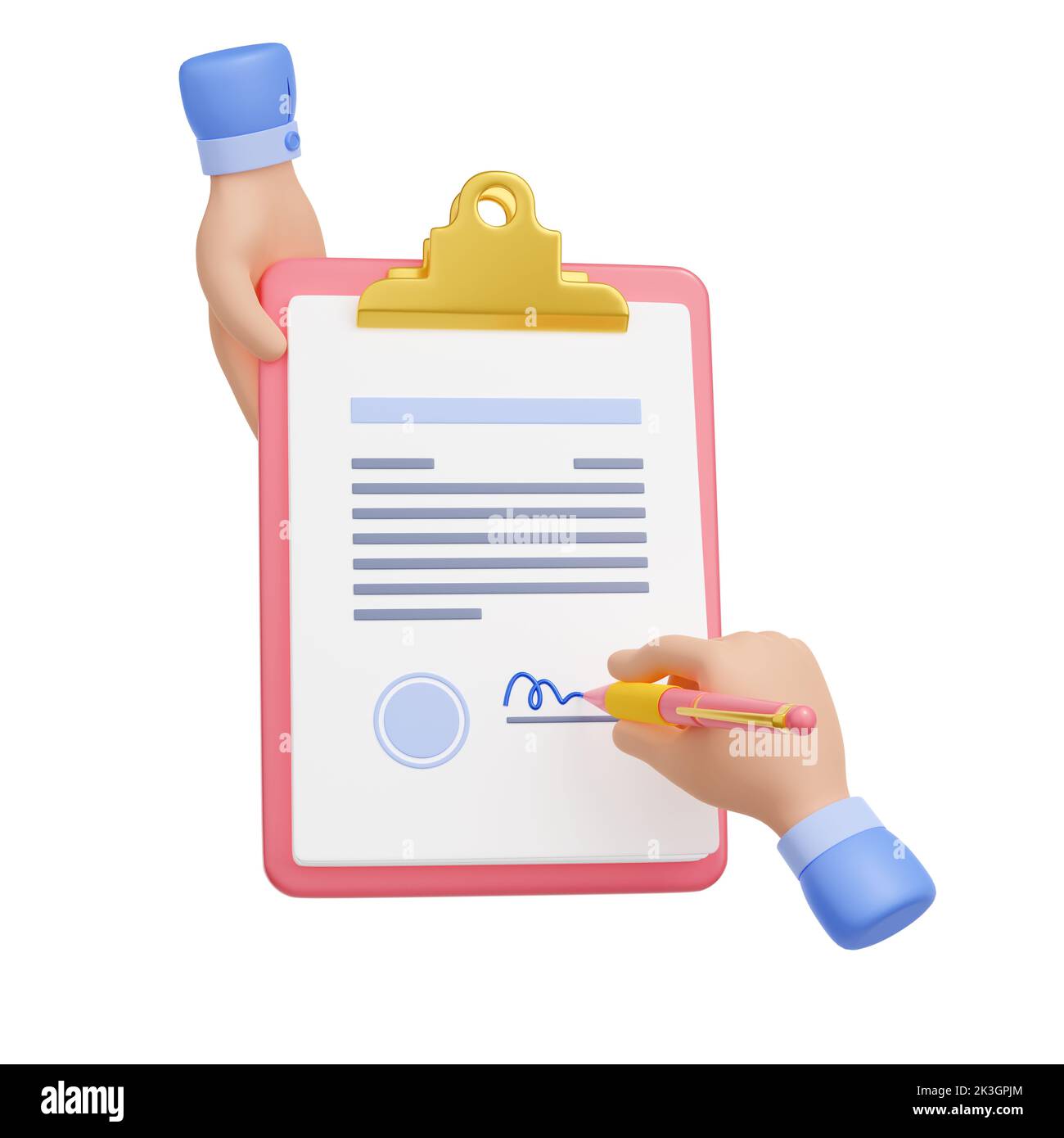 Business agreement, contract or document with signature. Hands hold ...