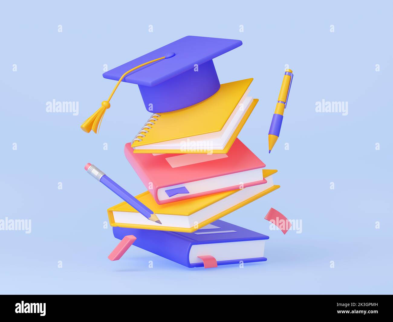Student graduation cap on books stack. Concept of university or college ...