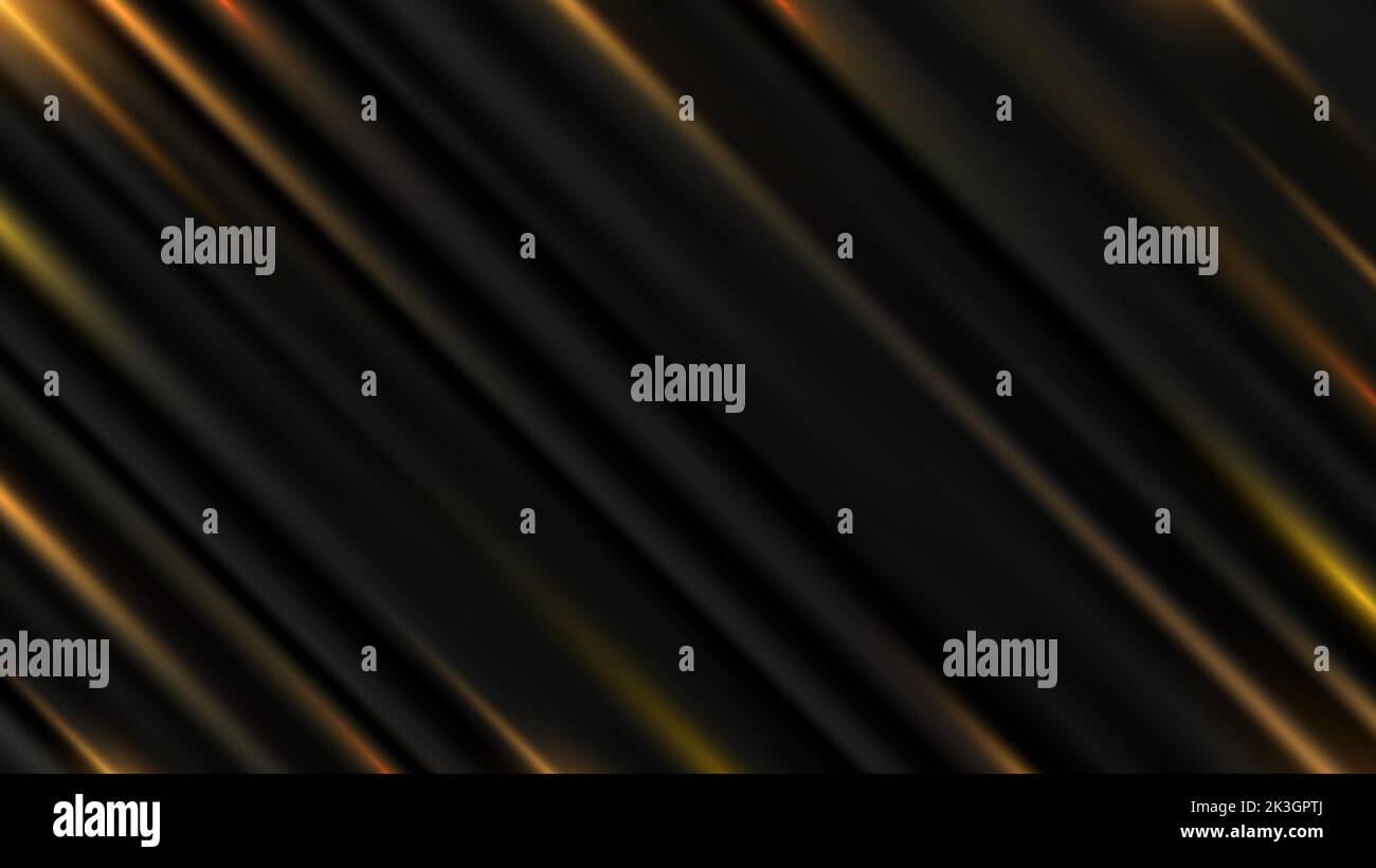 Abstract luxury black stripes fabric satin fold surface with golden ...