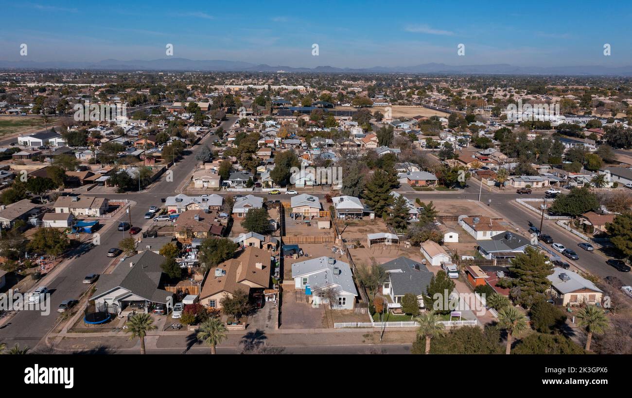 Afternoon aerial view of housing in Glendale, Arizona, USA Stock Photo ...