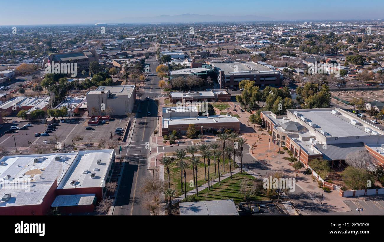 Afternoon aerial view of downtown Glendale, Arizona, USA Stock Photo ...