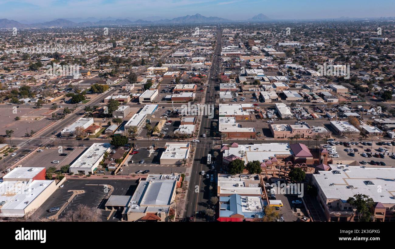 Afternoon aerial view of downtown Glendale, Arizona, USA Stock Photo ...
