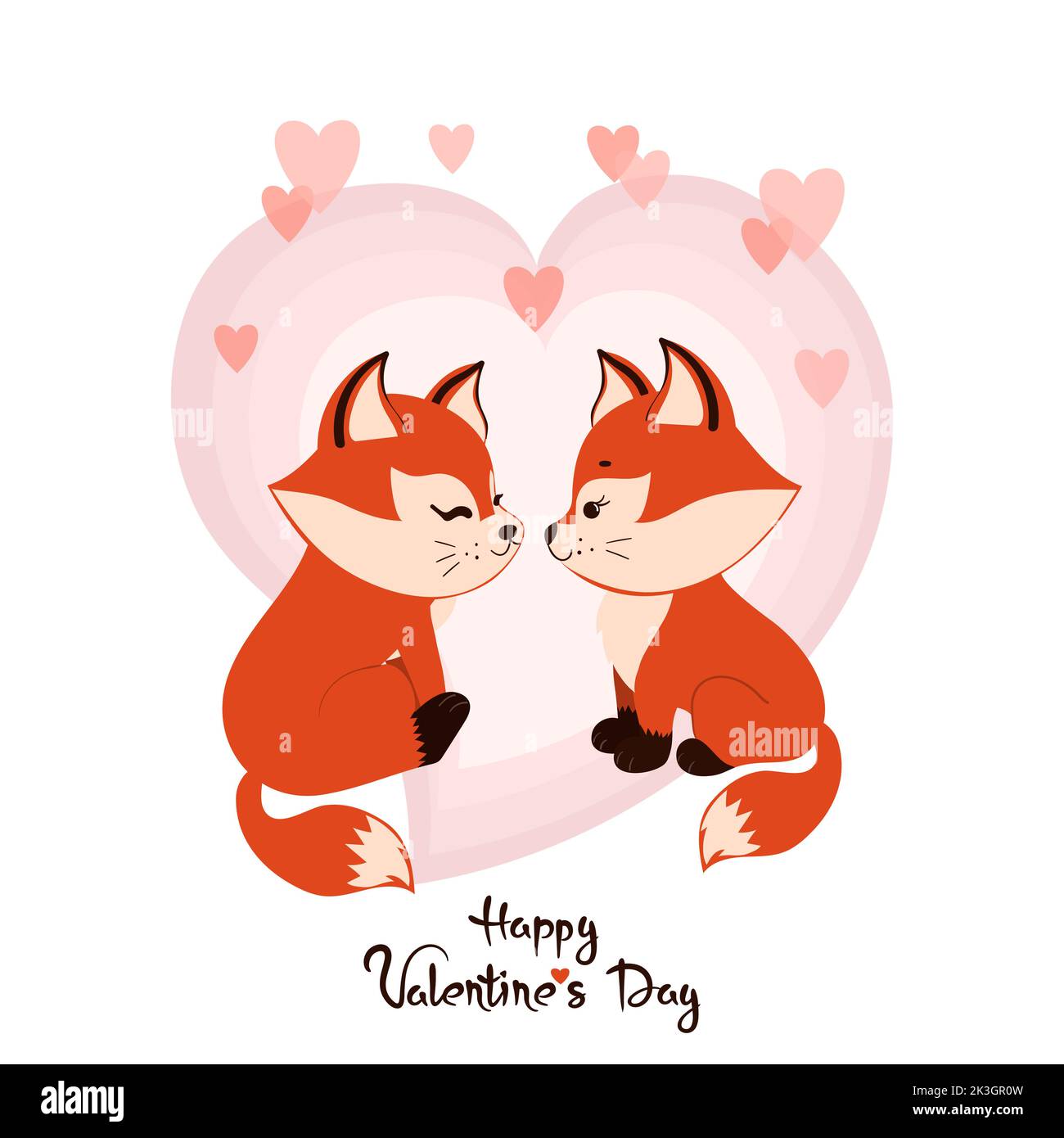 Cute cartoon foxes in love. Valentine's day card design Stock Vector ...