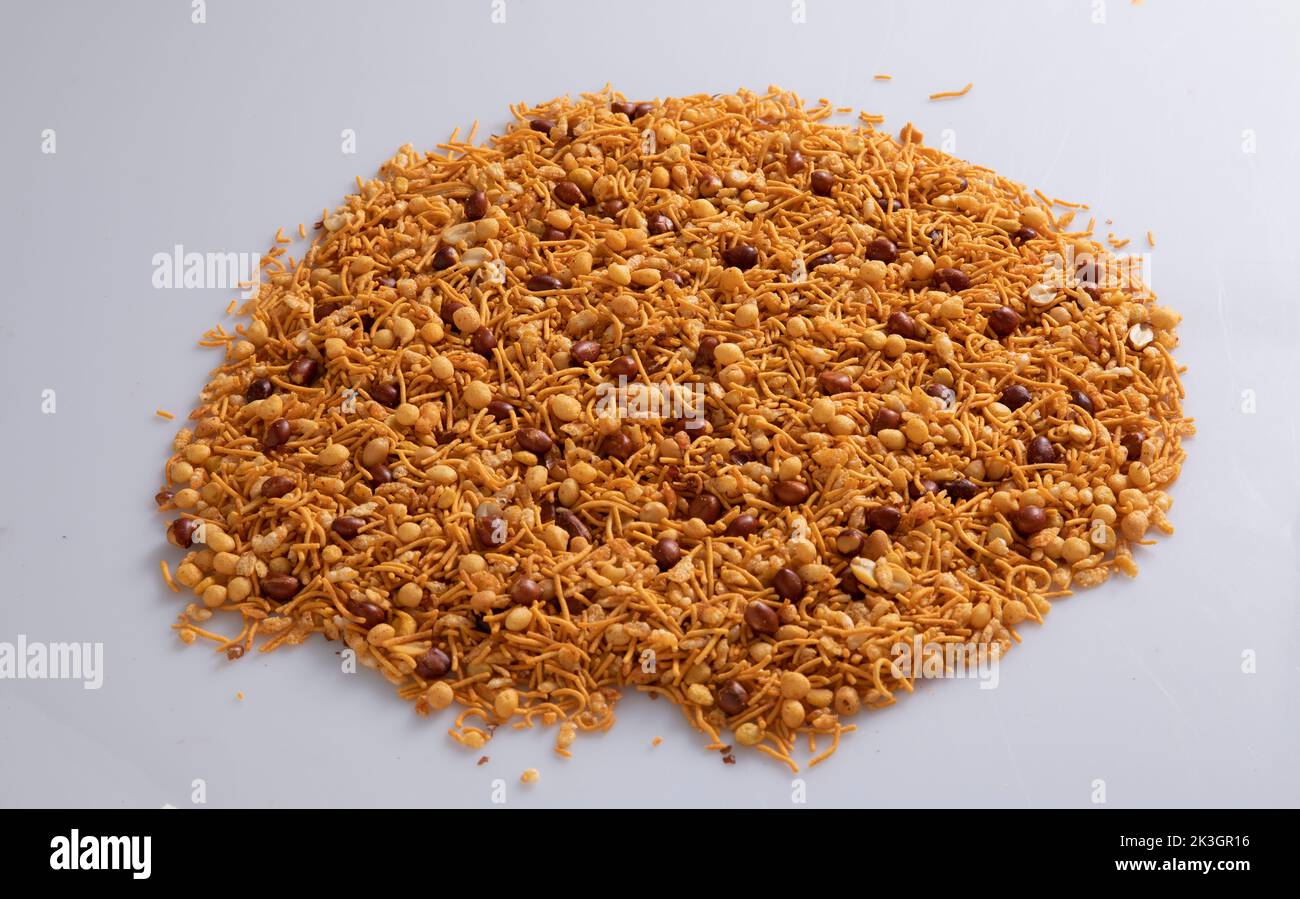 Fall Chanachur food on a white background. Mixed Chana chur with white ...