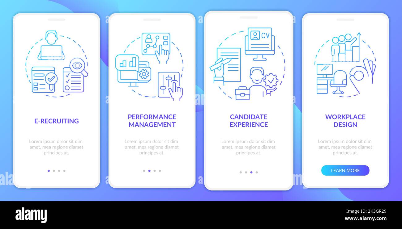 Recruiting methods blue gradient onboarding mobile app screen Stock ...