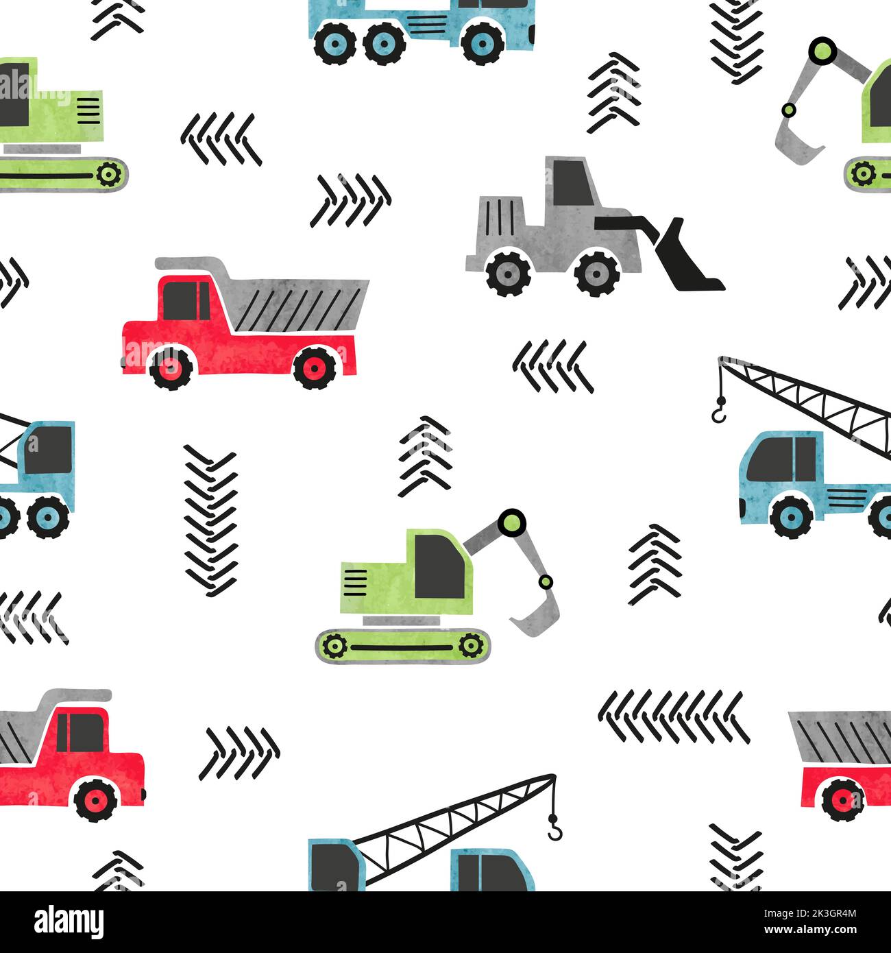 Seamless watercolor transport pattern with construction trucks Stock ...