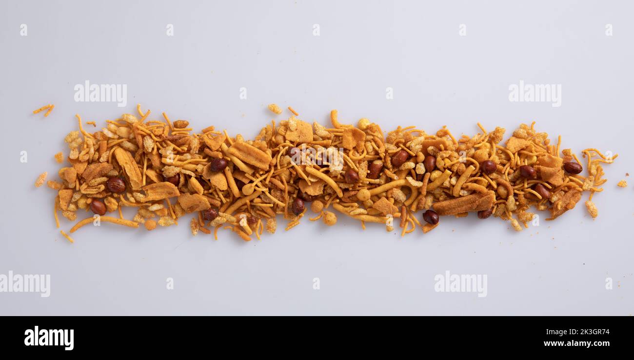 Fall Chanachur food on a white background. Mixed Chana chur with white ...