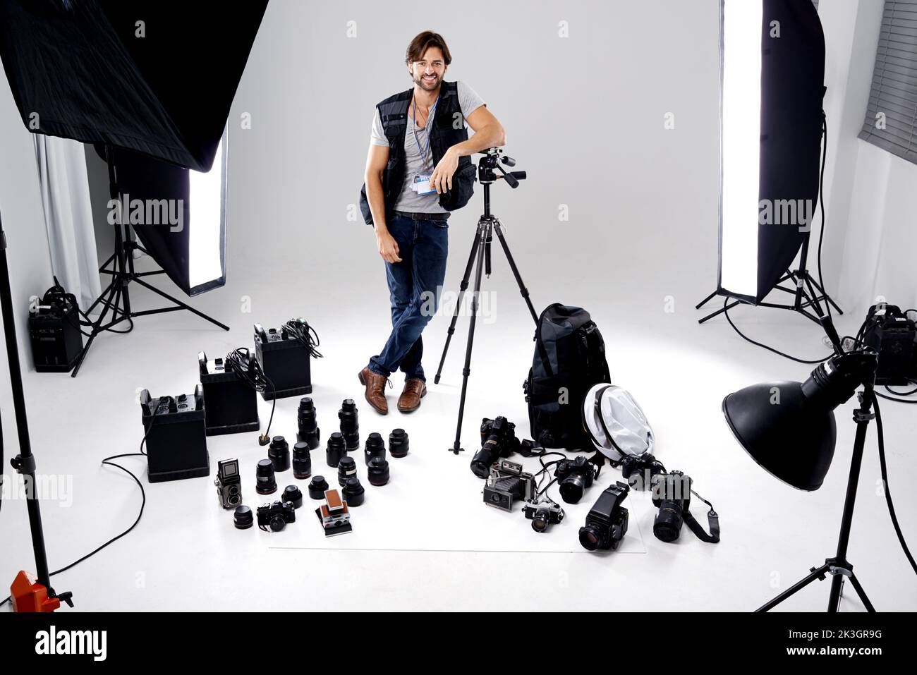 Professional studio photography. A professional photographer in his ...