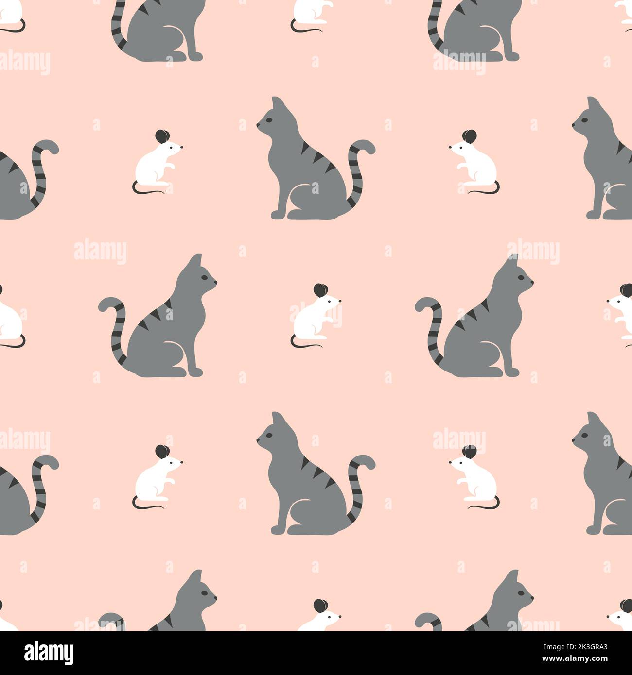 Seamless vector pattern with cute cartoon cats and mice Stock Vector ...