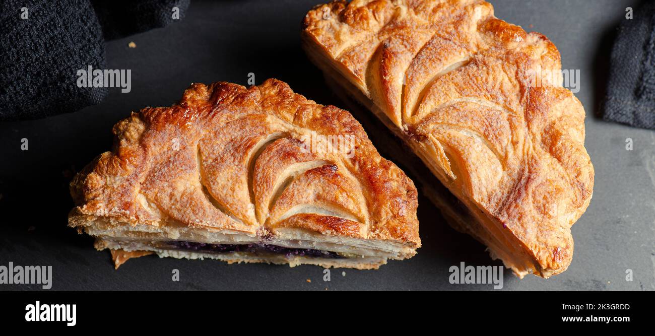 Freshly made and baked Pithivier with frangipane and blueberry Stock ...