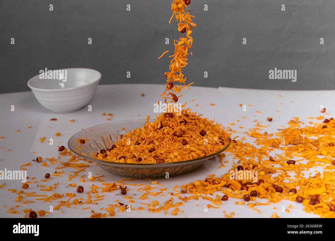 Fall Chanachur food on a white background. Mixed Chana chur with white ...