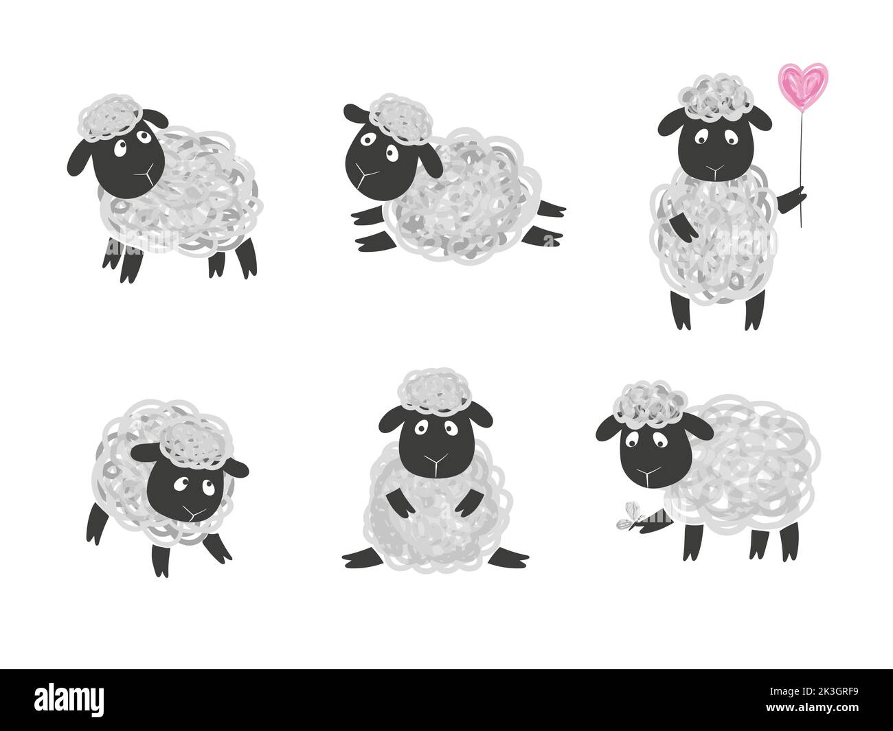 Set of cute sheep. Vector illustration of cartoon lambs Stock Vector ...