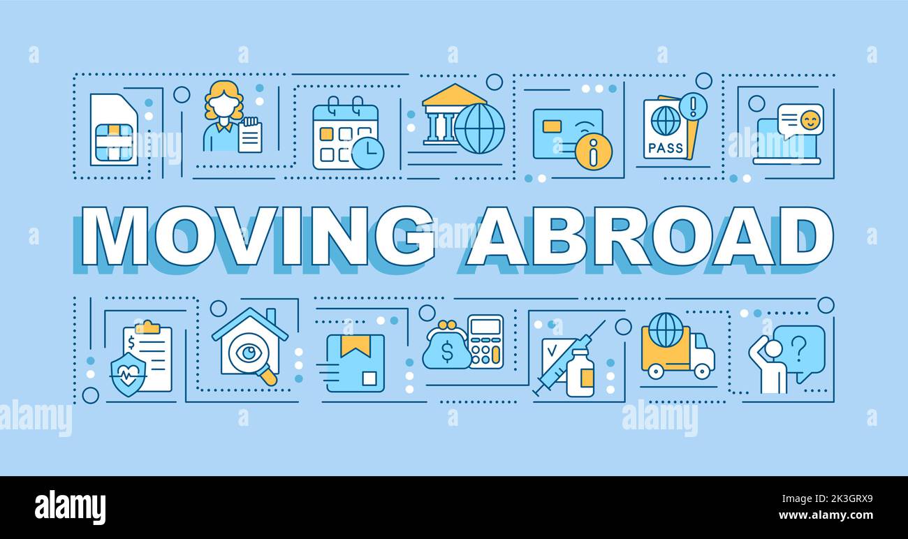 Moving abroad word concepts blue banner Stock Vector Image & Art - Alamy