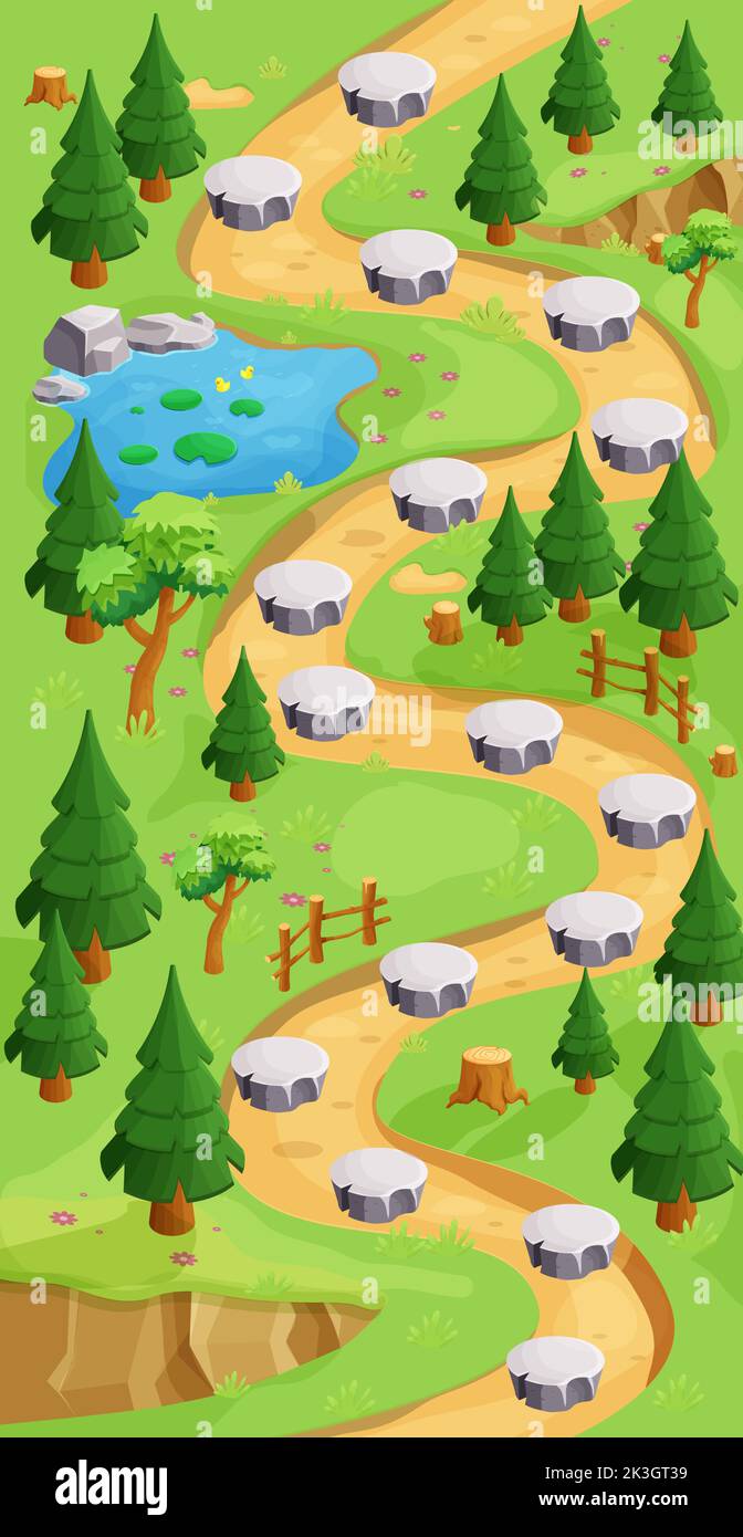 Game map forest gui background, template in cartoon style, casual ...