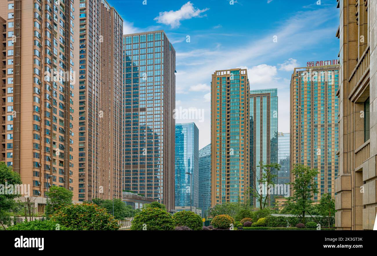 Office buildings in the downtown of Chengdu, Sichuan Province, China ...