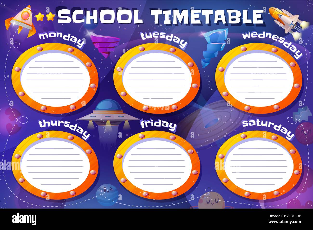 Cartoon kids school timetable with solar system space planets and ...