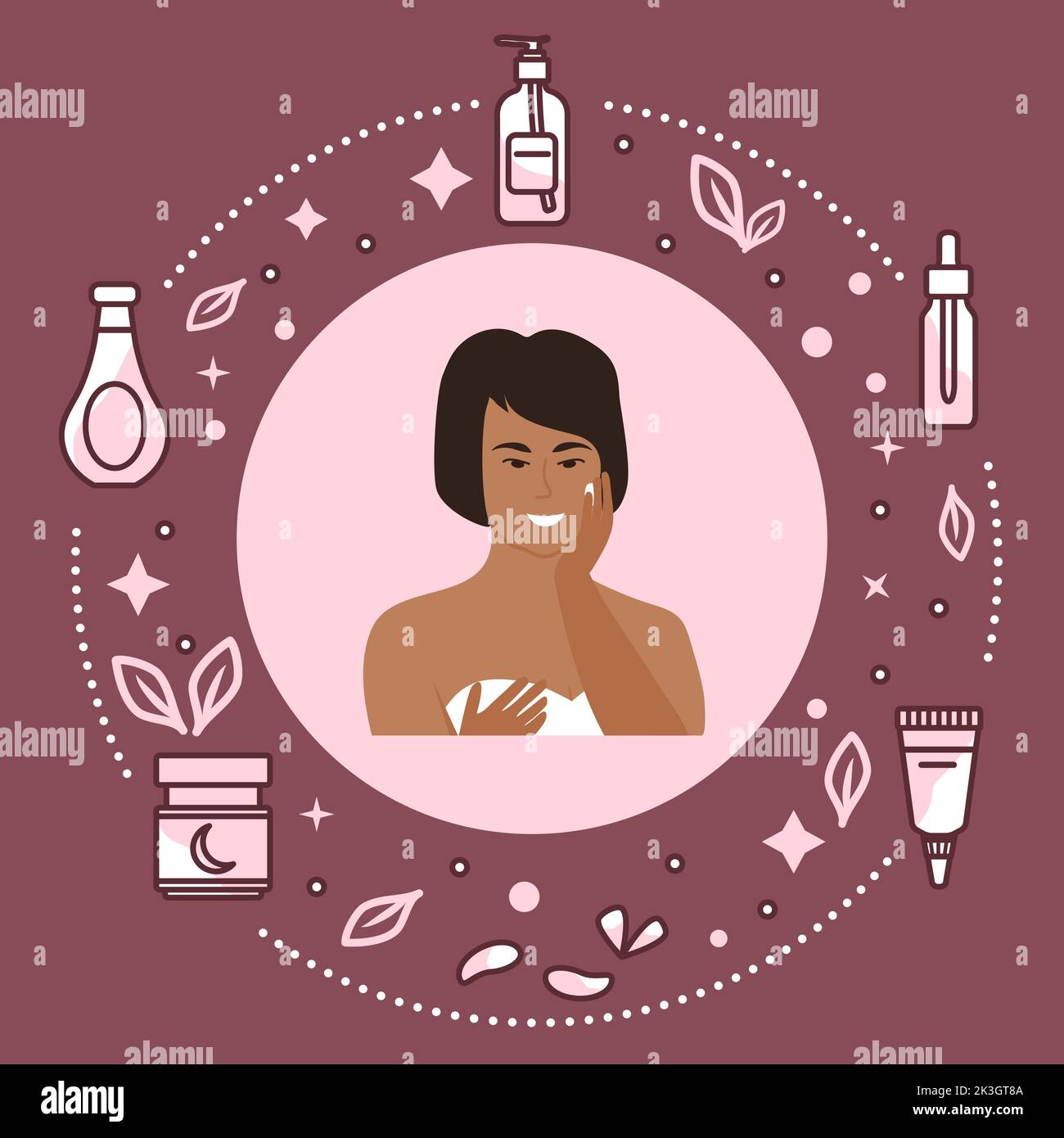 Vector illustration Cosmetic products ad, skin care ad. Woman applying ...