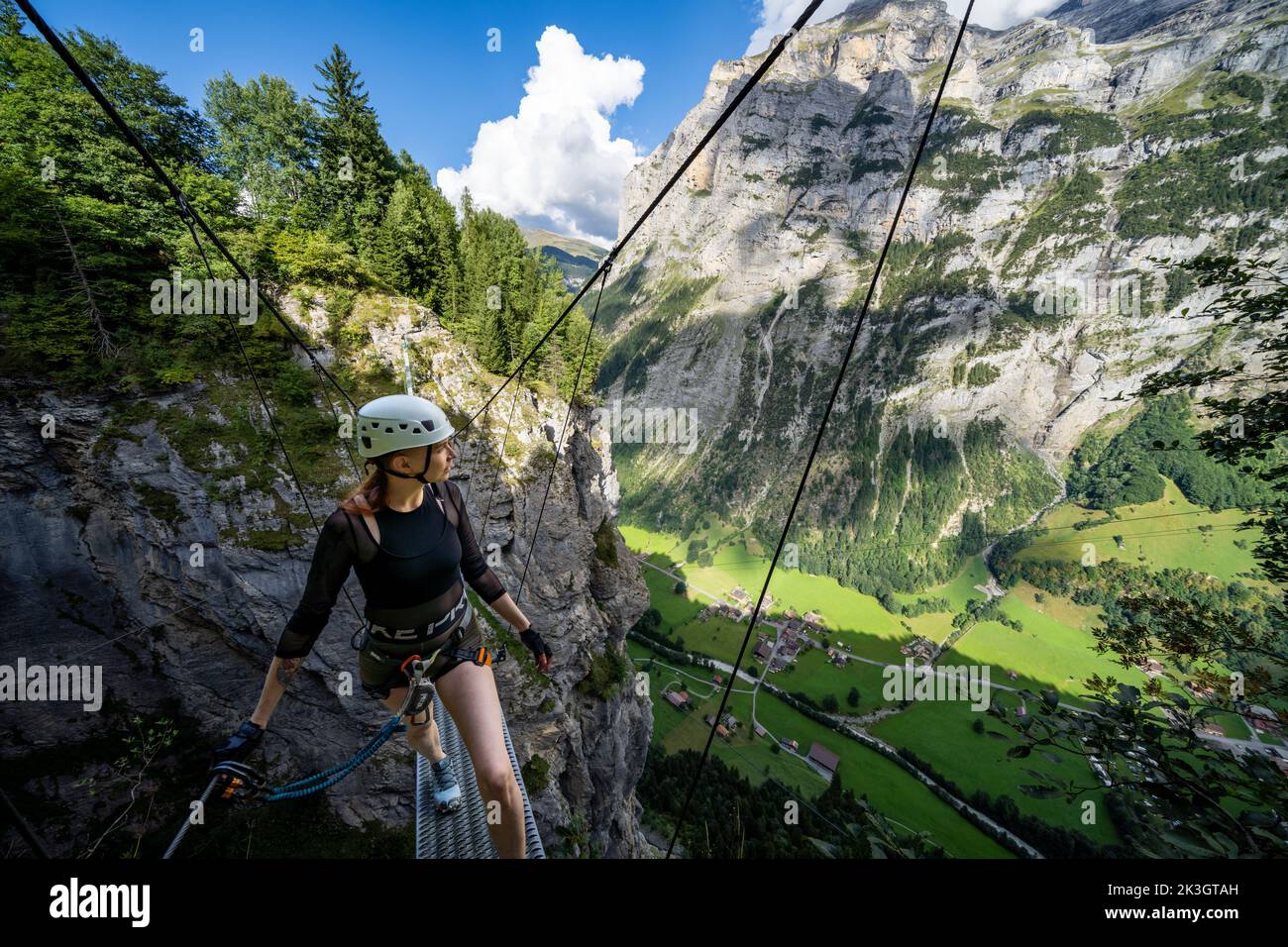 On the Mürren via ferrata route near Lauterbrunnen, Switzerland, Alps ...