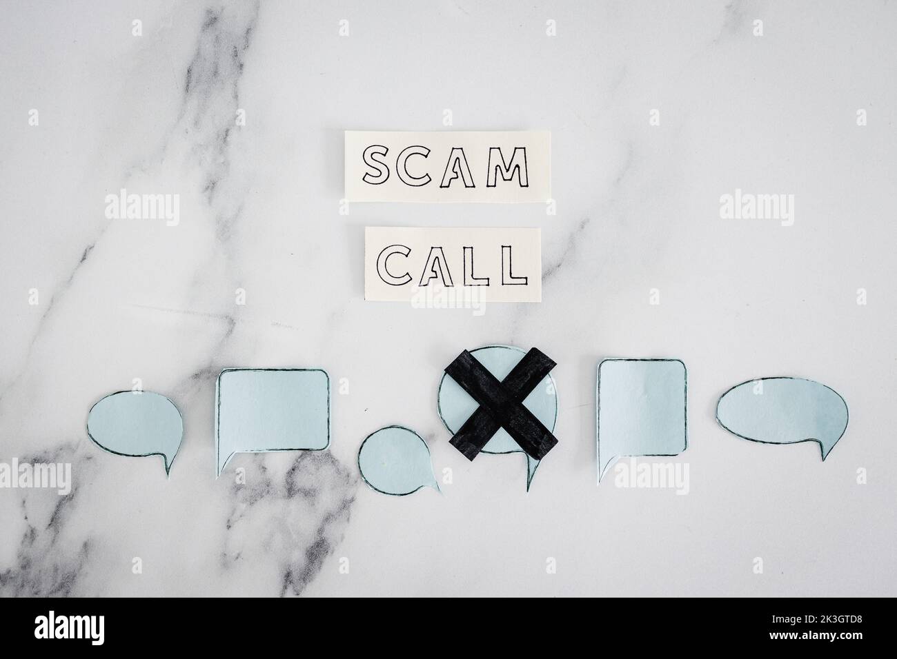 scam calls and personal data theft concept, text with comic bubbles ...