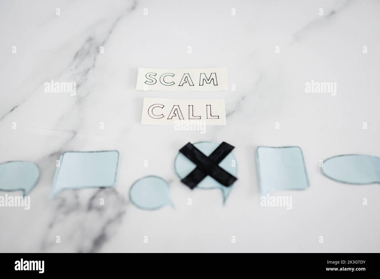 scam calls and personal data theft concept, text with comic bubbles ...