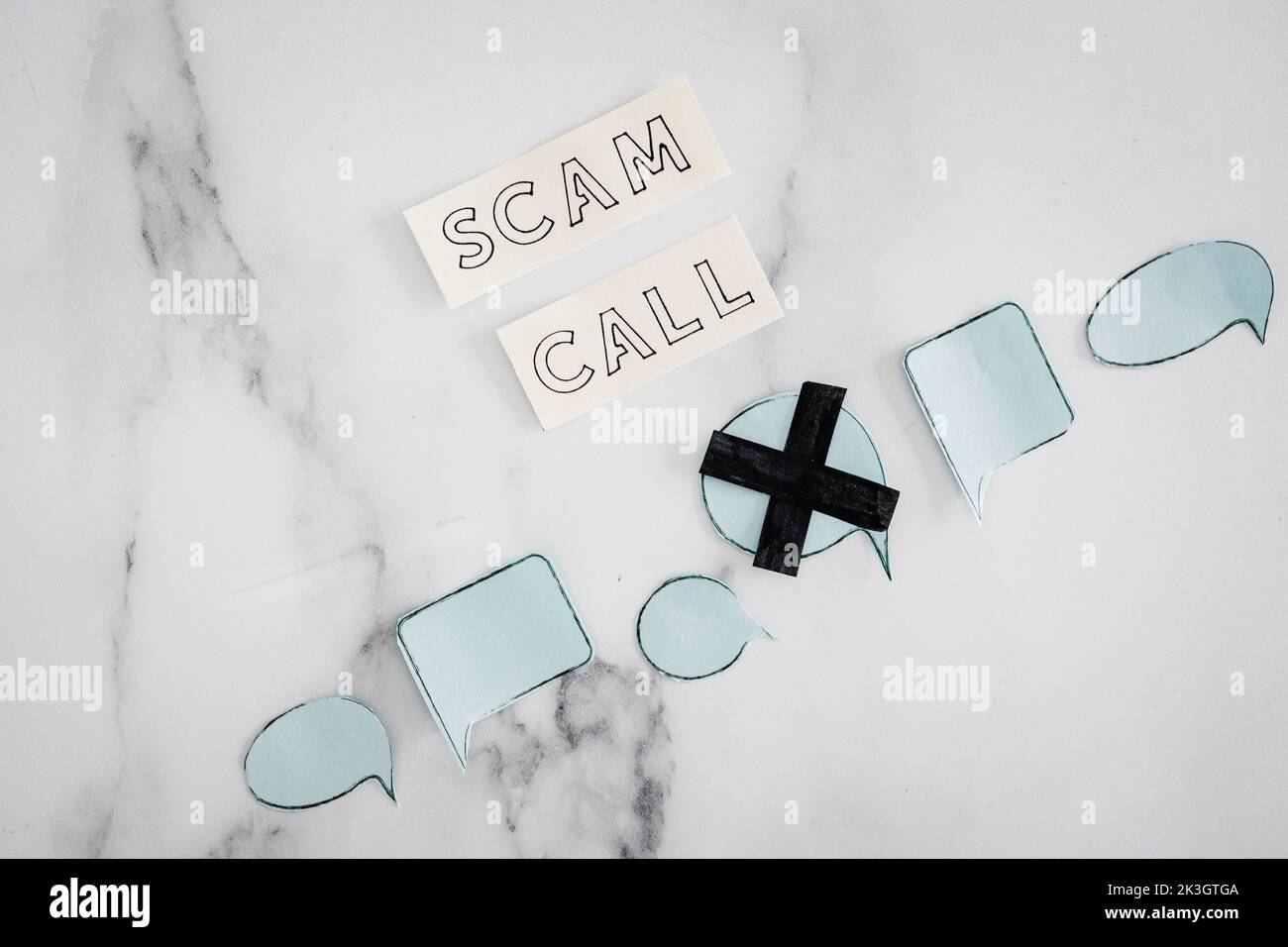 scam calls and personal data theft concept, text with comic bubbles ...