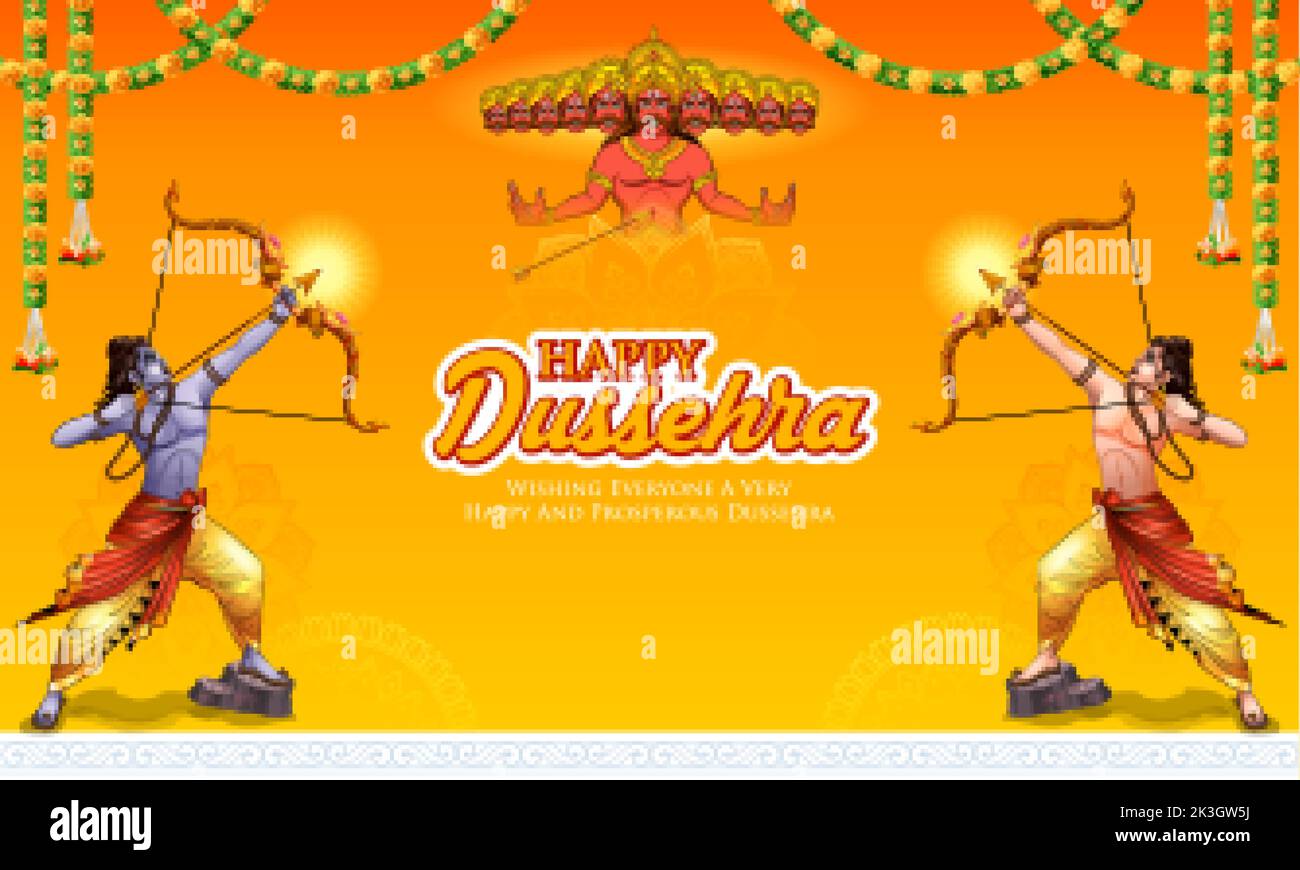 Lord Rama Holding Bow And Arrow In Happy Dussehra Festival Of India