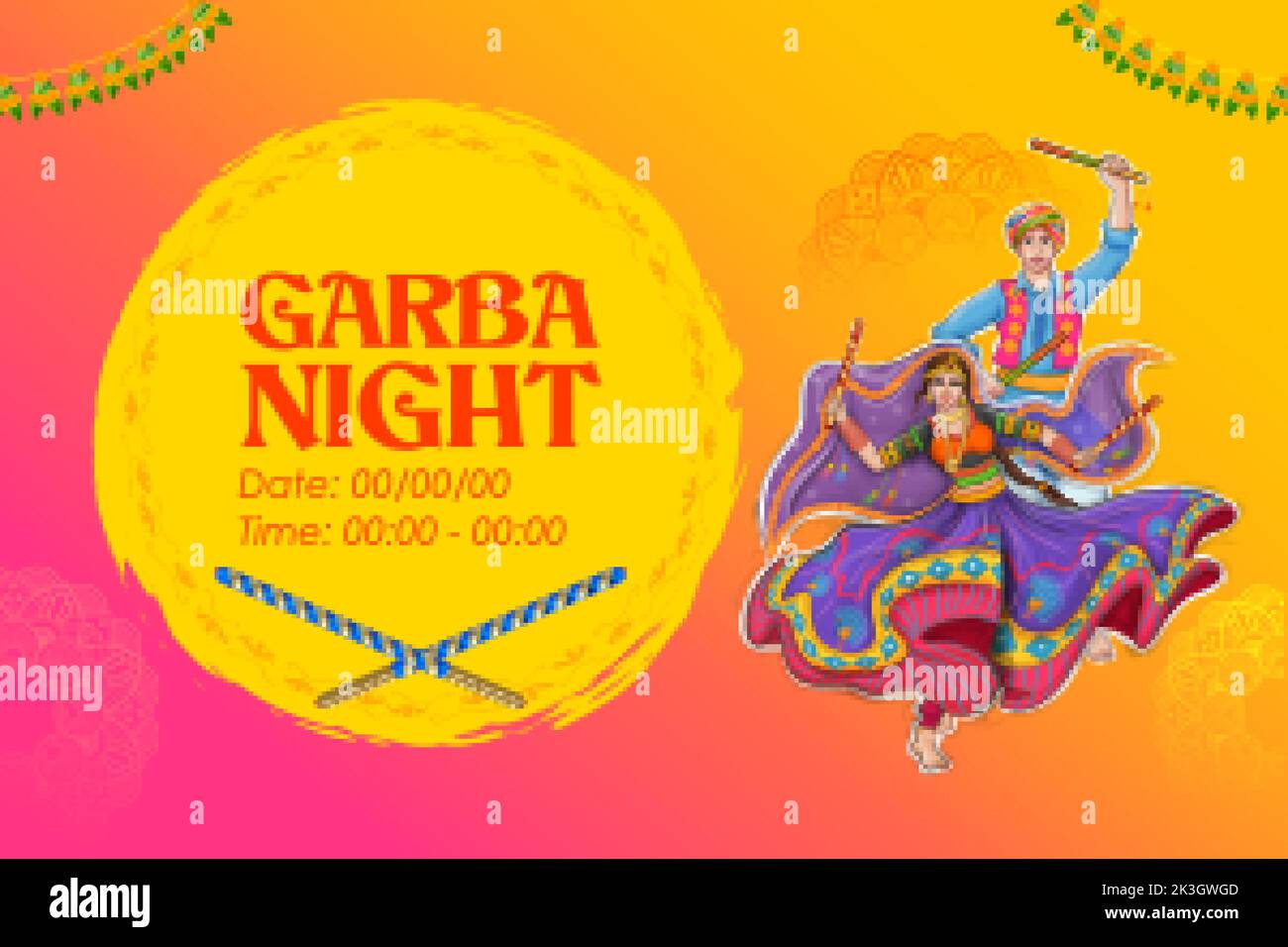 People playing Dandiya in disco Garba Night banner poster for Navratri ...