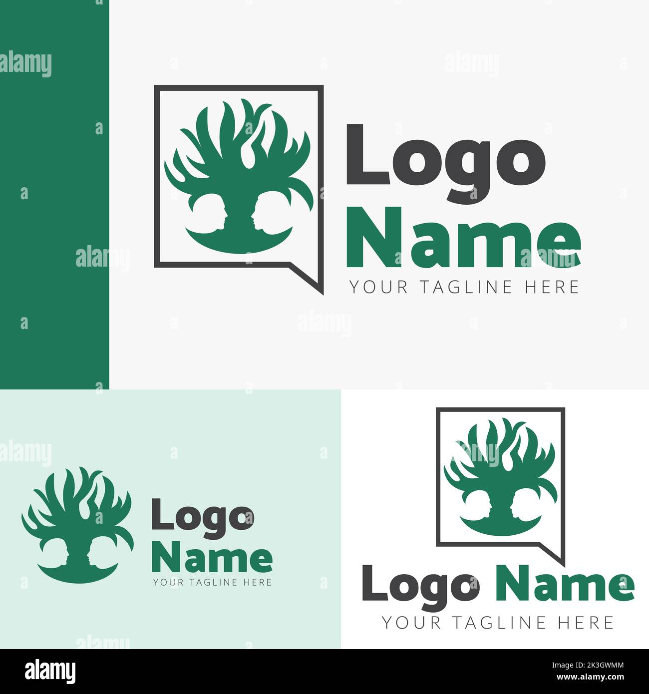 icon logo face tree template green black color alternative composition ...