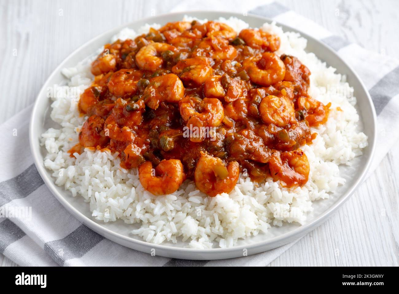 Homemade Cuban Shrimp Creole on a Plate, side view Stock Photo - Alamy