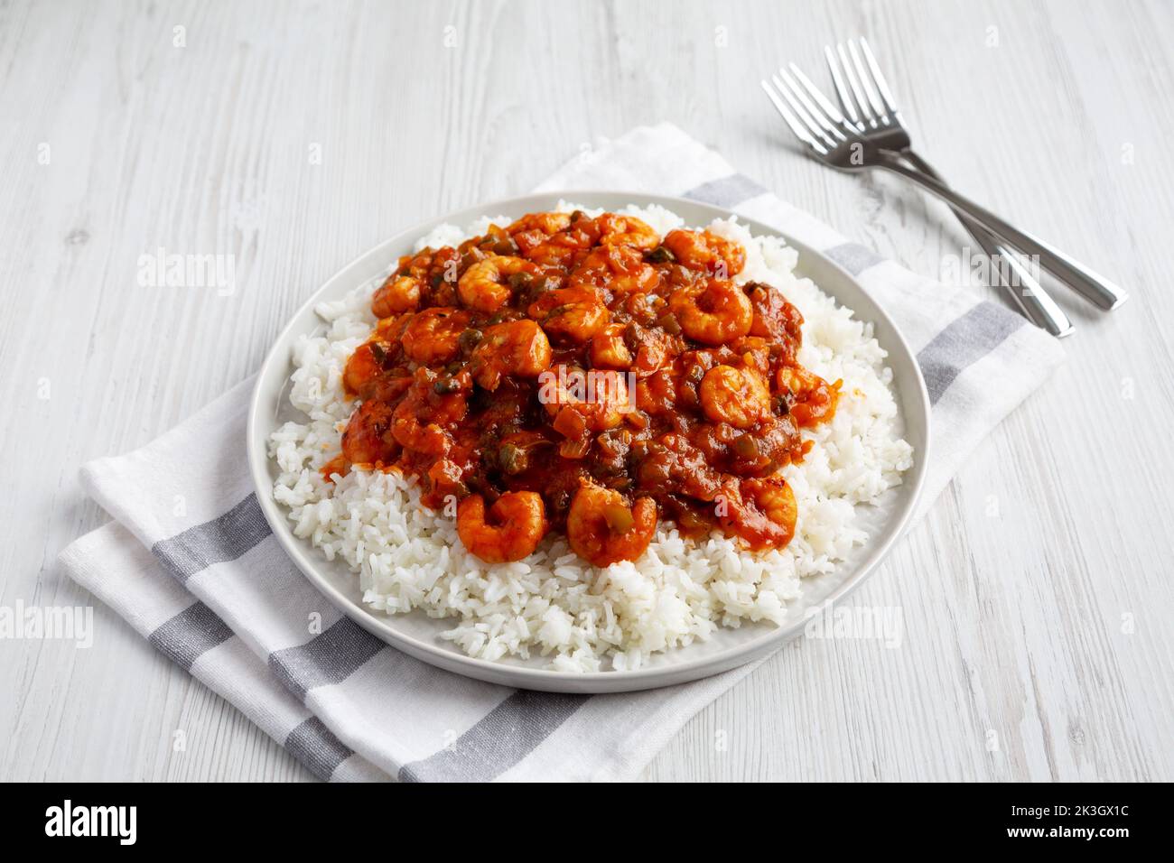 Homemade Cuban Shrimp Creole on a Plate, side view Stock Photo - Alamy
