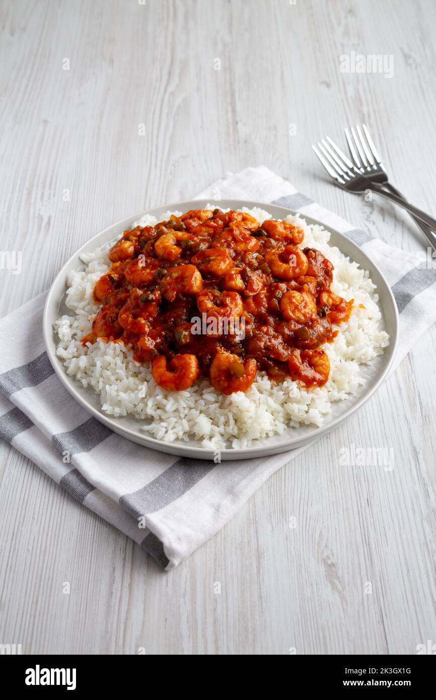 Homemade Cuban Shrimp Creole on a Plate, side view Stock Photo - Alamy
