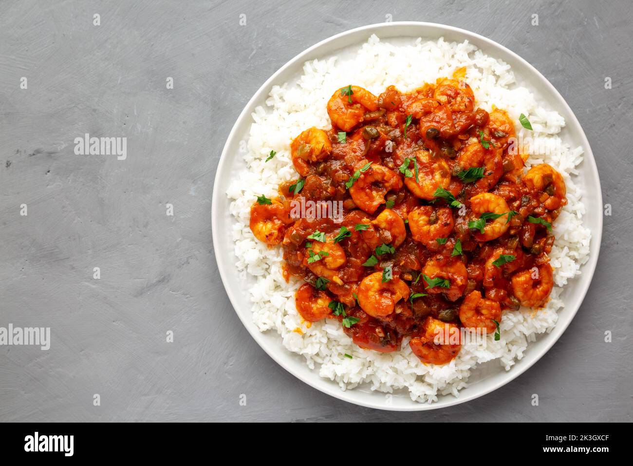 Homemade Cuban Shrimp Creole on a Plate on a gray surface, top view ...