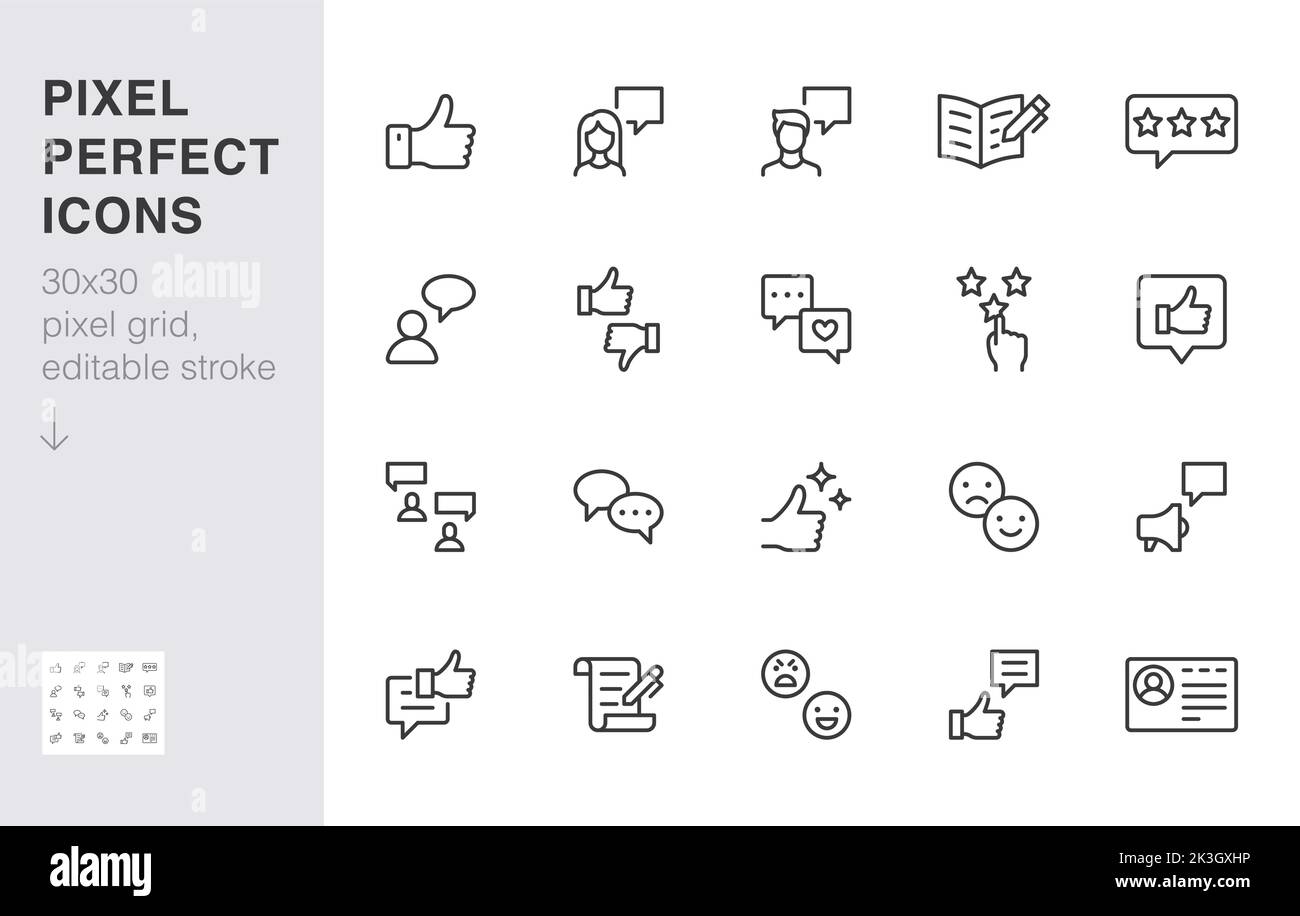Feedback line icon set. Customer service, user experience, like thumbs ...