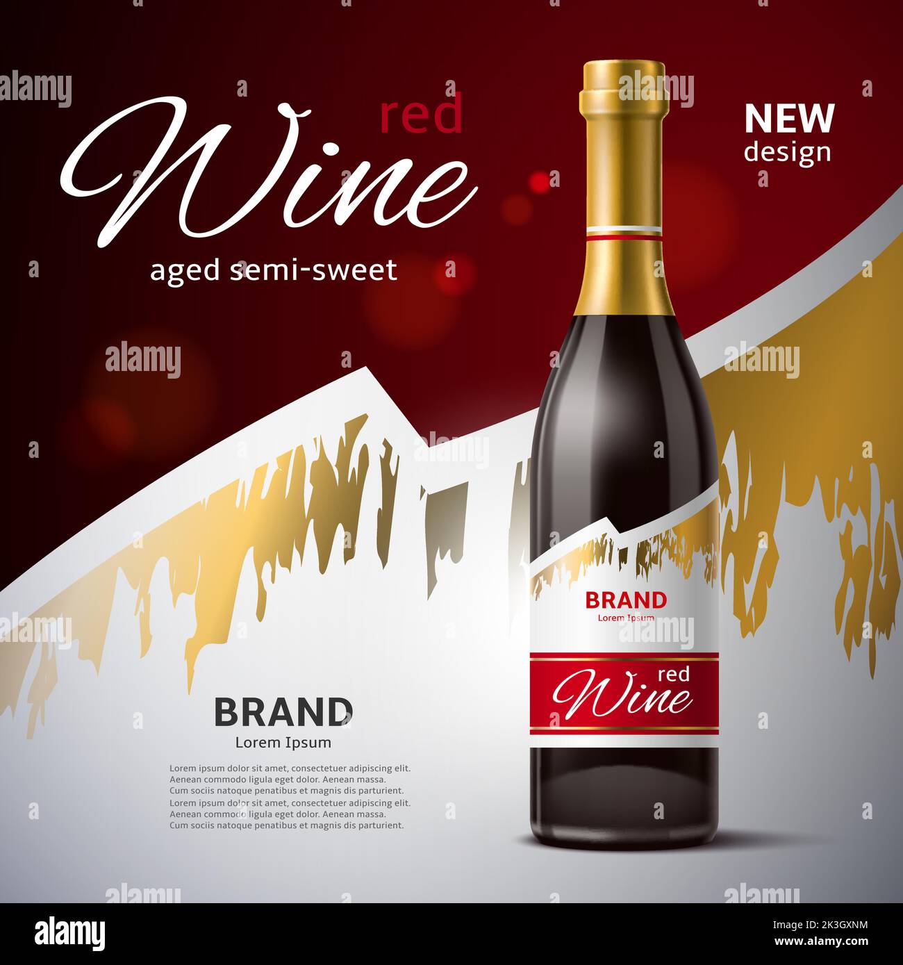 Realistic red wine bottle poster. 3d isolated glass packaging alcoholic ...