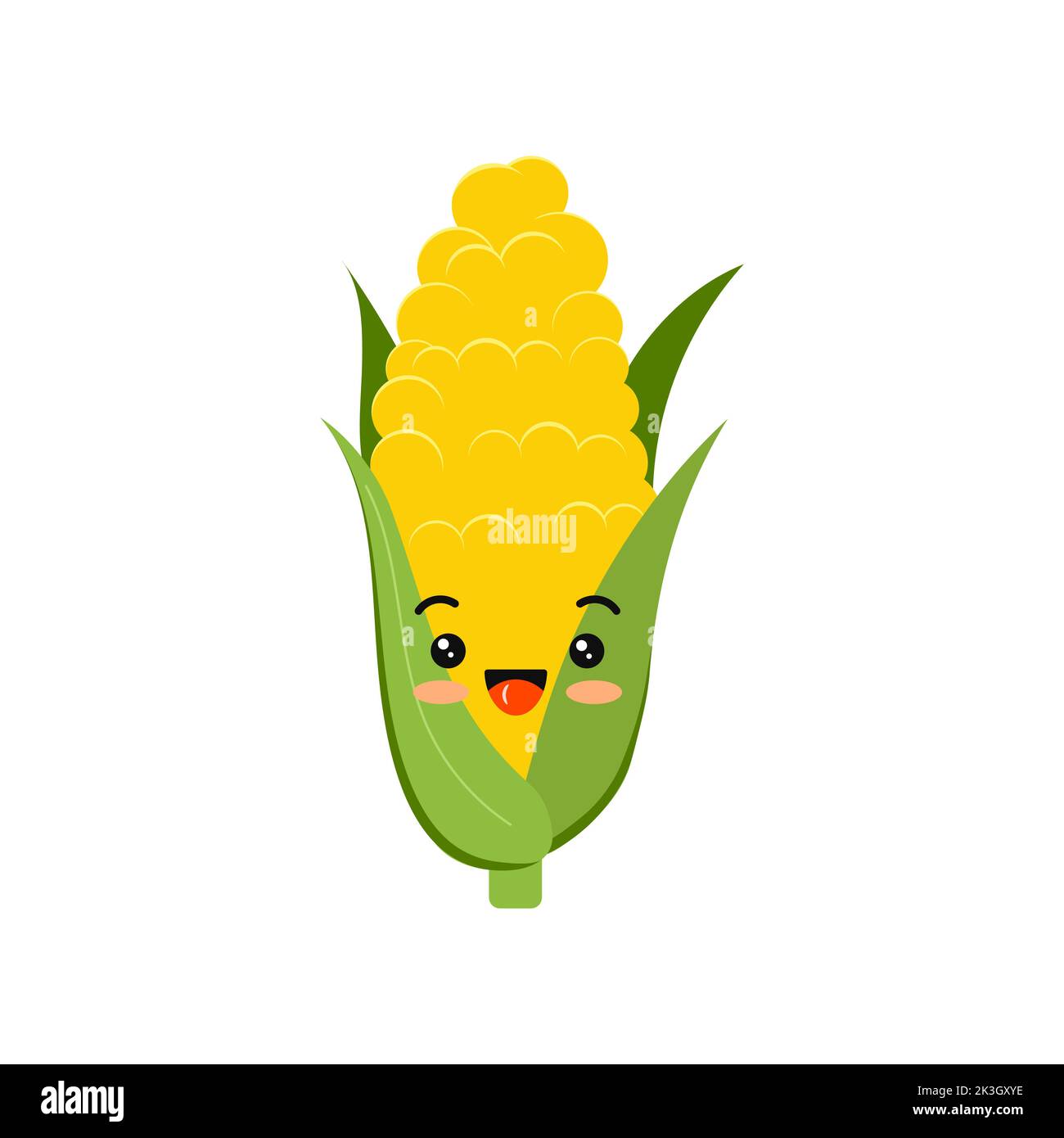 Cute corn cob happy laughing cartoon baby snack character vector icon ...