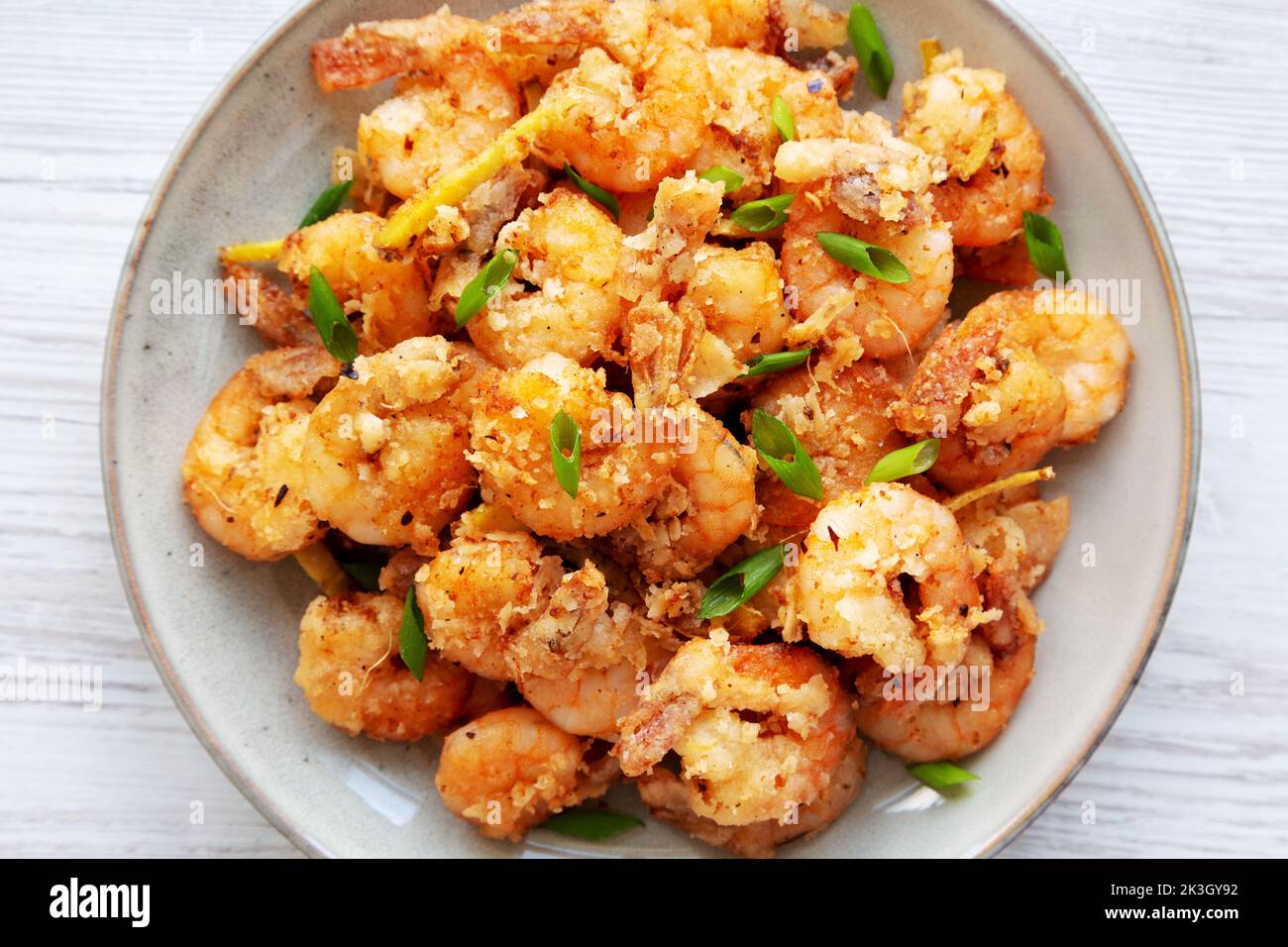 Homemade Crispy Salt and Pepper Shrimp with Scallions on a Plate, top ...