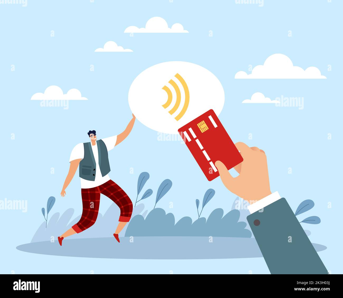 Contactless payment, modern banking solutions, customer habits. Young ...