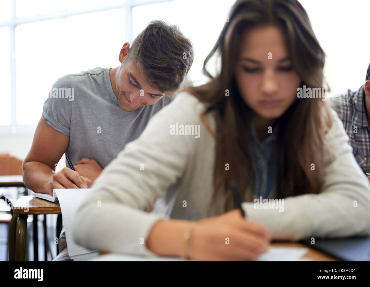Hoping theyve prepped enough. a college students studying in class ...