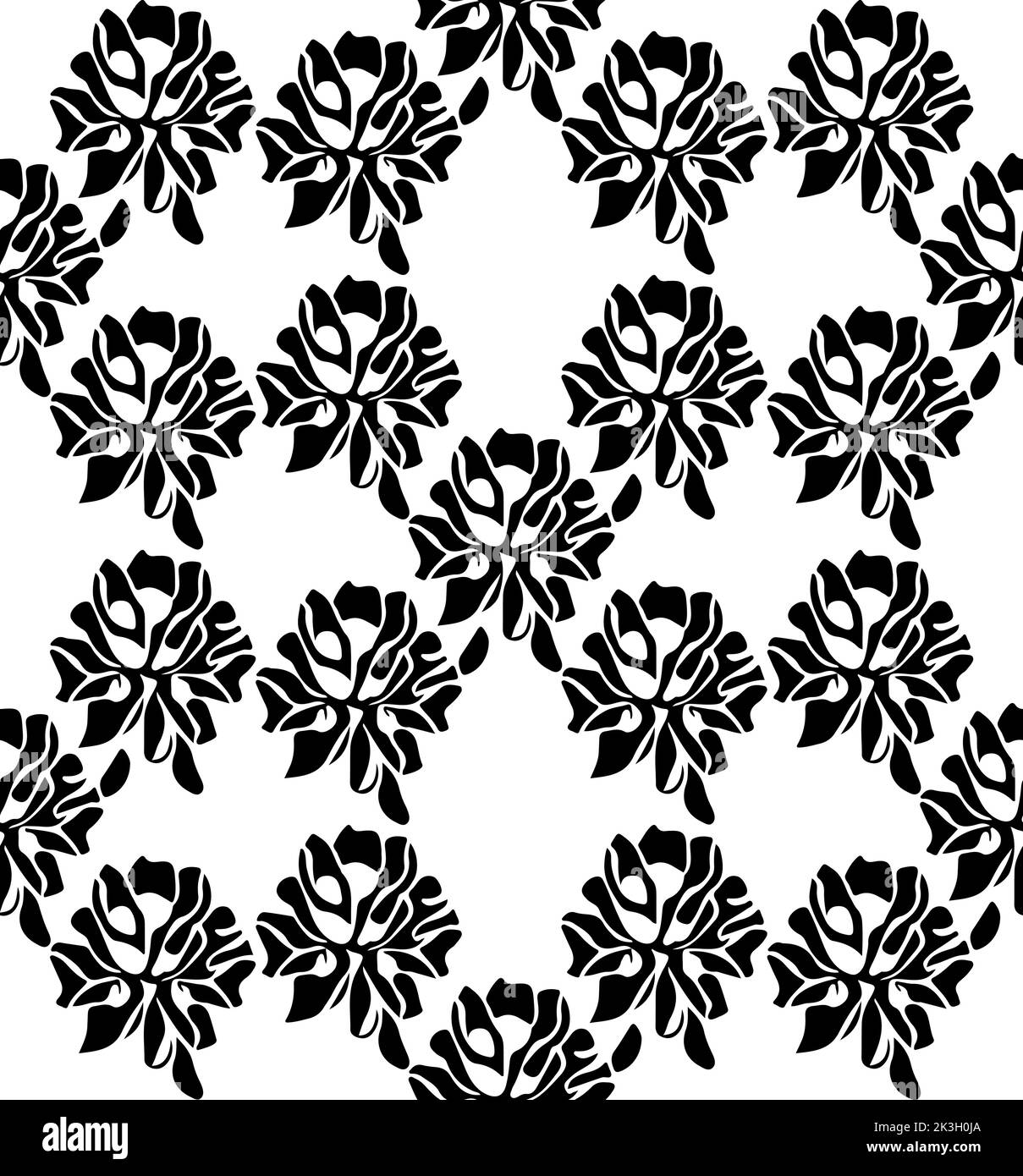 Seamless vector line art pattern made of black flowers on white Stock ...