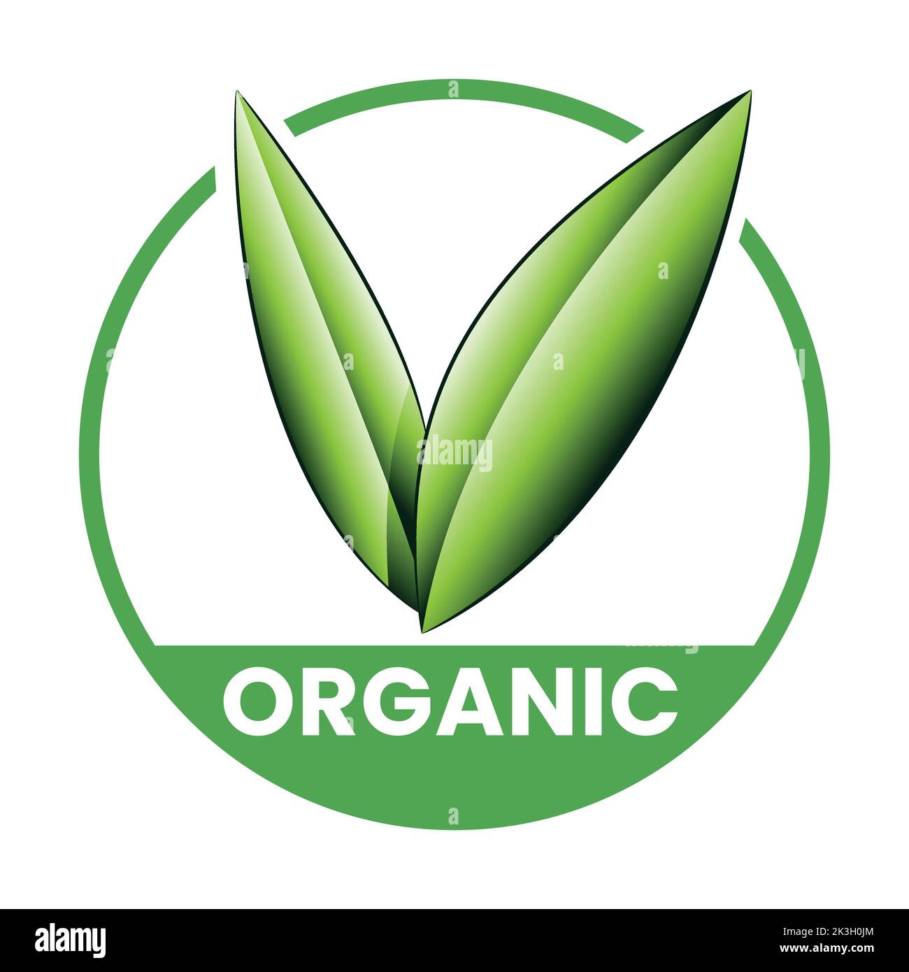 Organic Round Icon with Shaded Green Leaves isolated on a White ...