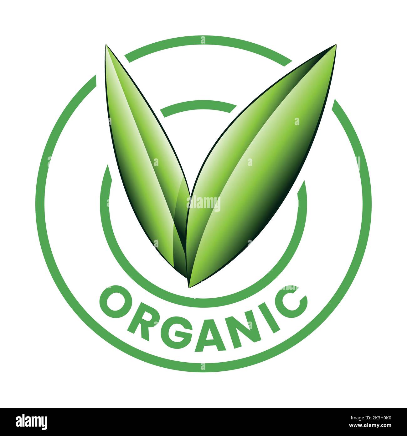 Organic Round Icon with Shaded Green Leaves isolated on a White ...