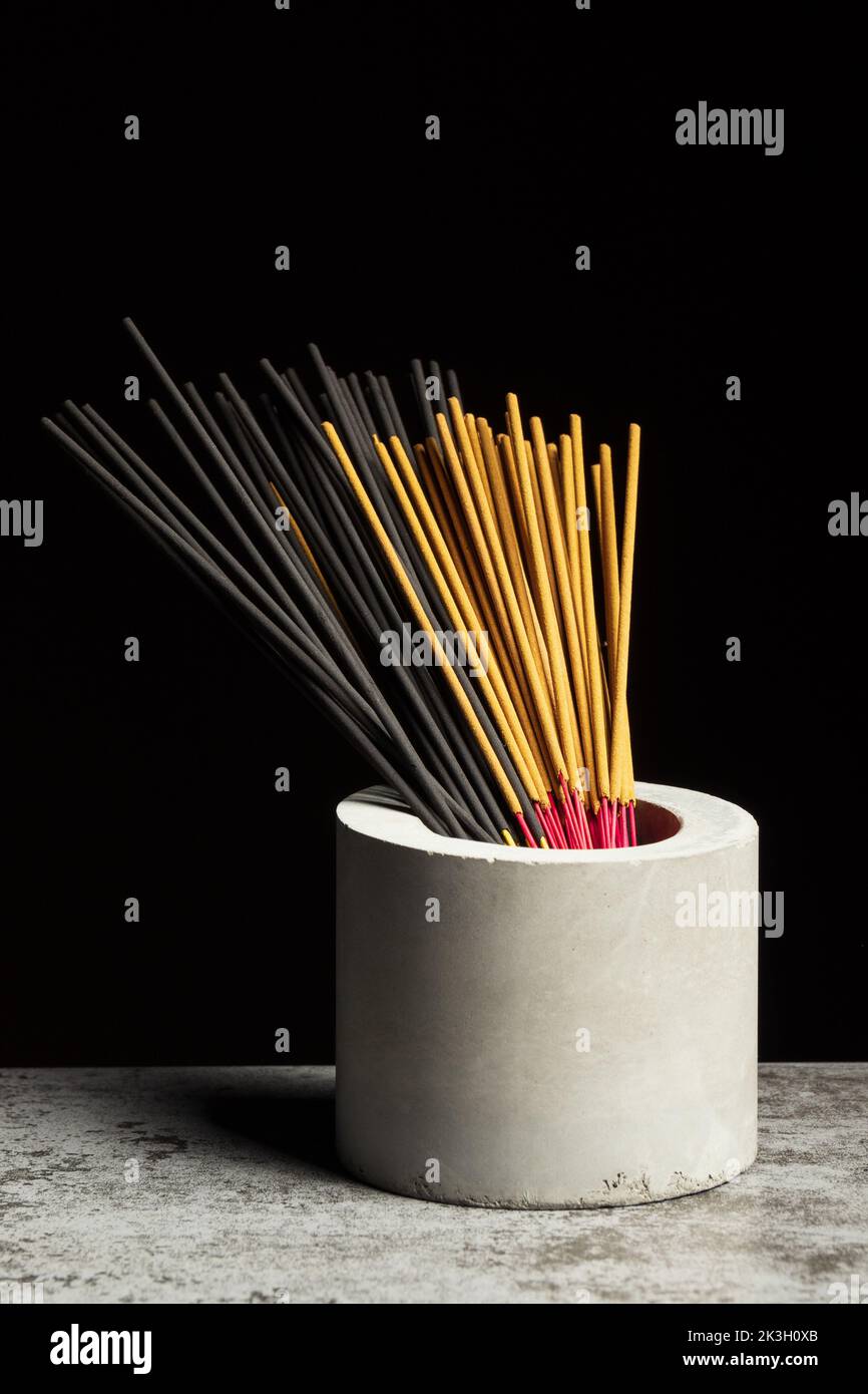 Many different aromatic incense sticks in grey vase Stock Photo - Alamy