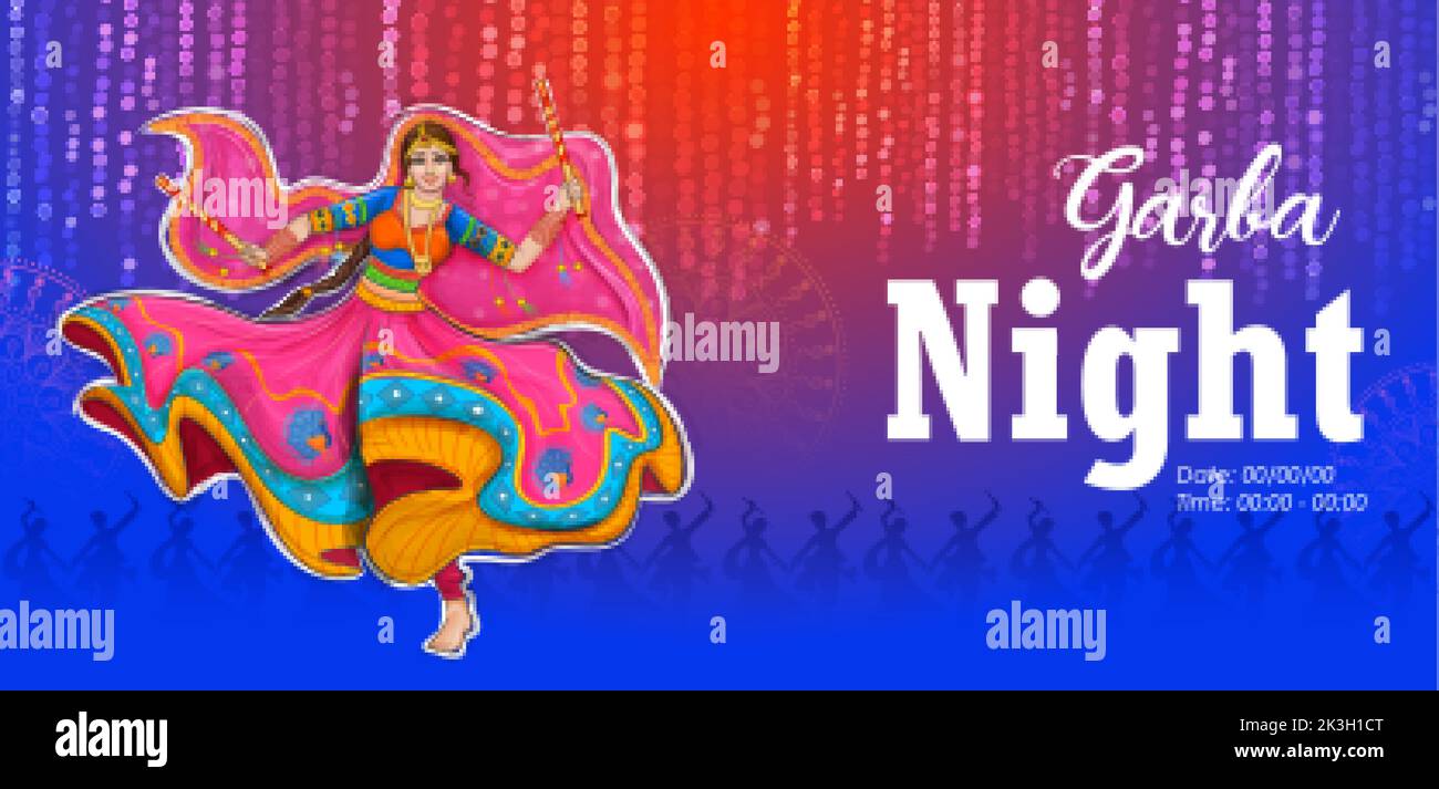 People playing Dandiya in disco Garba Night banner poster for Navratri ...